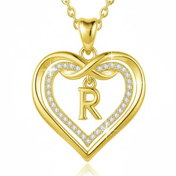 HARFI Statet Love Heart Initial Necklace Plated Charm Necklace - Gold