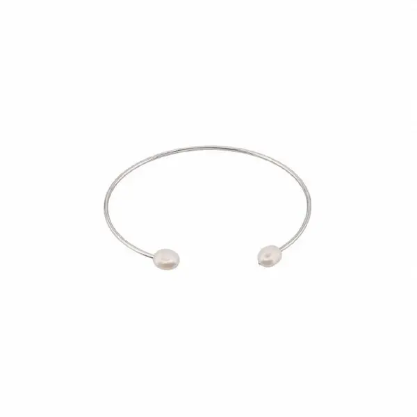 SILVER MOON Silver / White Circle & Pearl Sterling Silver Bracelet - Silver/white
