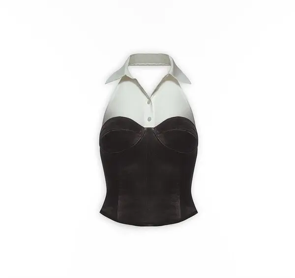 MAISON SEL Corseted Sleveless Poplin Shirt - Black