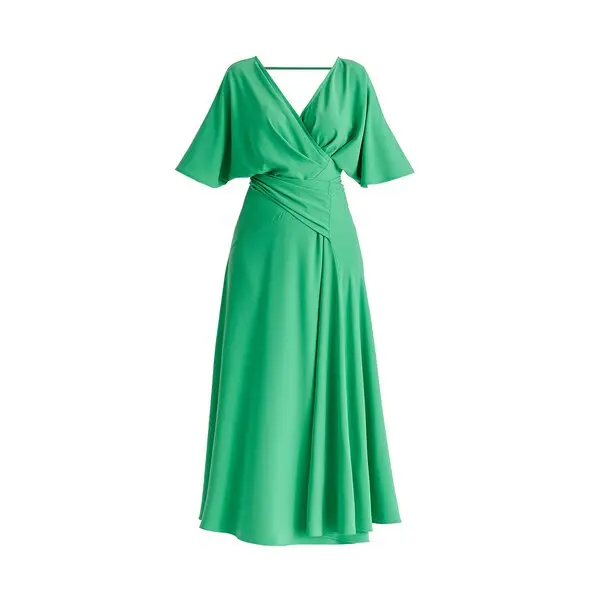 PAISIE Flare Sleeves Maxi Wrap Dress In Light - Green