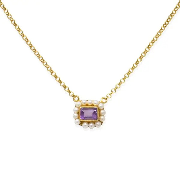 VINTOUCH ITALY Gold / Yellow Luccichio Amethyst And Pearl Necklace - Gold/yellow