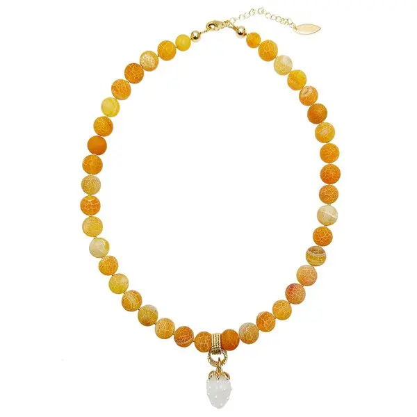 FARRA Agate With Strawberry Pendant Necklace - Orange
