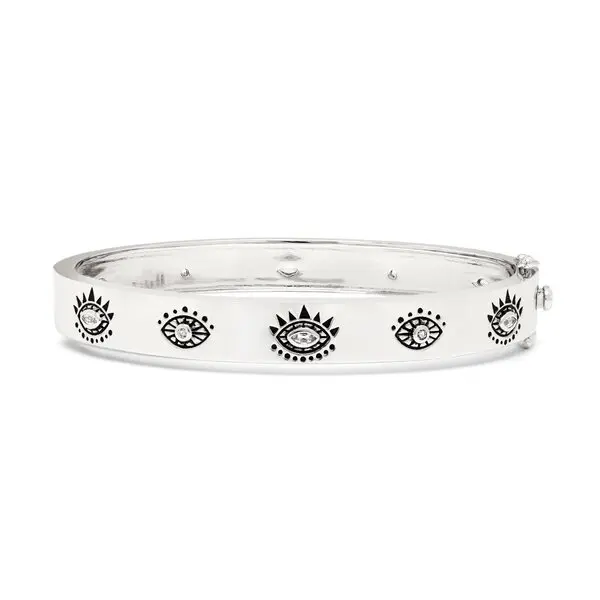 SEVEN SAINTS Evil Eye Protection Bangle, White Rhodium, Blue & White Topaz - Silver