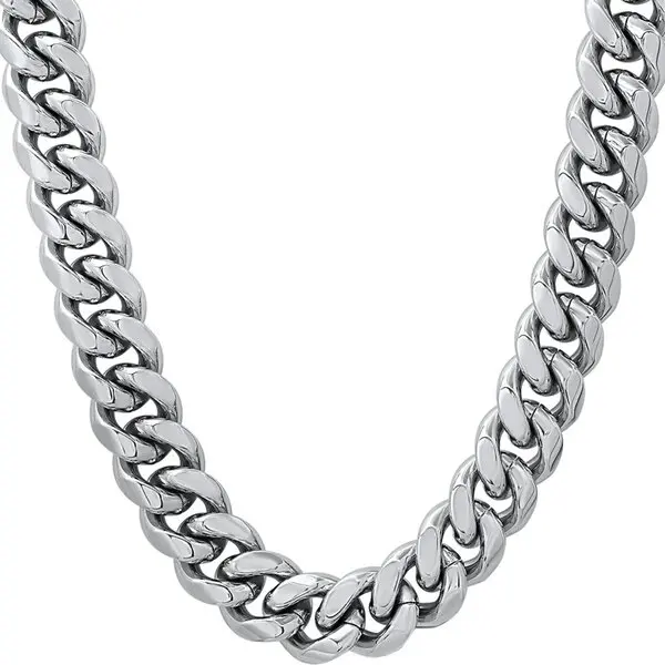 STEELTIME Stainless Steel 14mm Miami Heavy Cuban Necklace Chain With Box Clasp 24 Inch - Silver