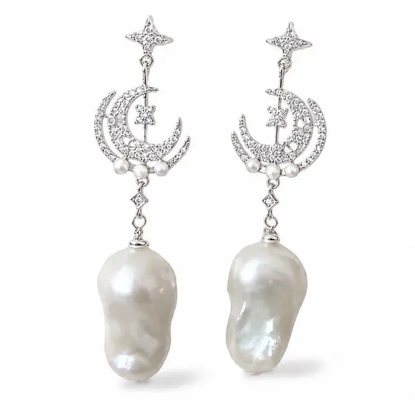NINEMOO Moonlit Bloom Baroque Pearl Earrings - Silver
