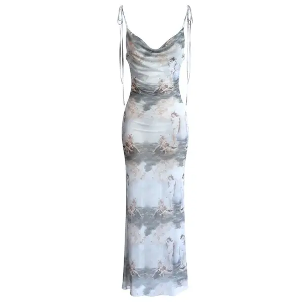 ALOMA STUDIO Nigme Maxi Mesh Dress Print - Grey