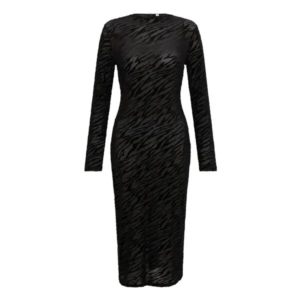 SOUR FIGS Zebra Pattern Velvet & Mesh Midi Dress