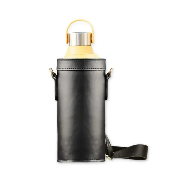 VIDA VIDA Leather Water Bottle Holder With Strap - Black