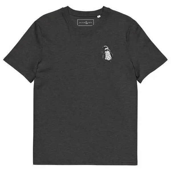 ANCHOR & CREW Heather Penguin Suit Actual Life Organic Cotton Embroidered T-shirt - Black