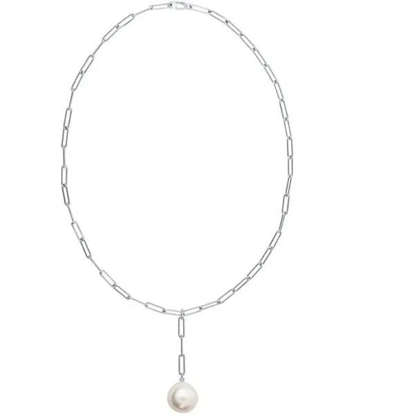 ORA PEARLS Aetia Lariat Xxl White Pearl Chain Necklace - Silver