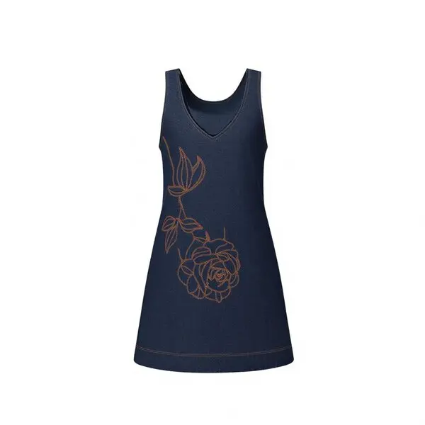 IZABELA MANDOIU Dark Denim Mini Pinafore Dress With Copper Floral Embroidery - Blue