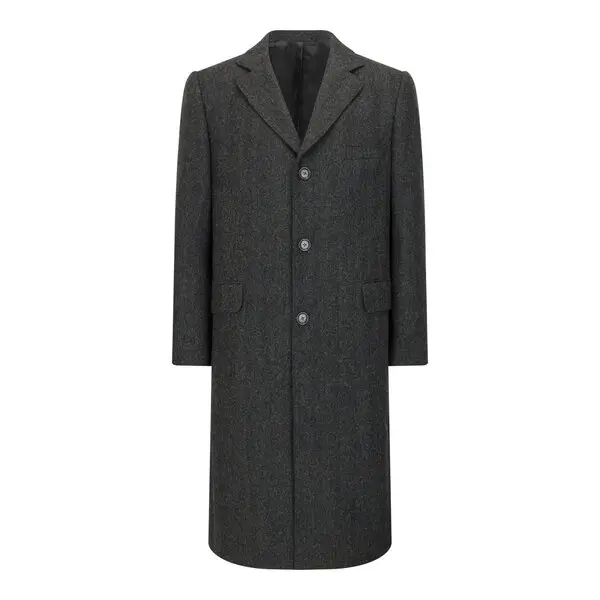 TRIONA Charcoal Herringbone Patrick Overcoat - Grey