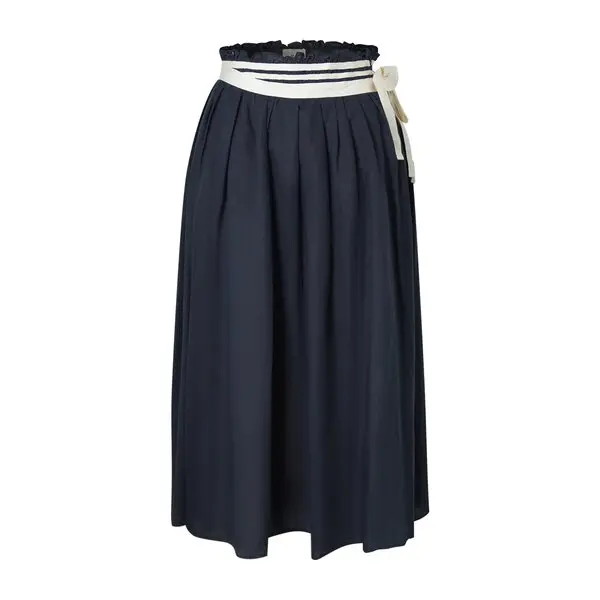 SMART AND JOY Flared Linen Midi Skirt - Blue