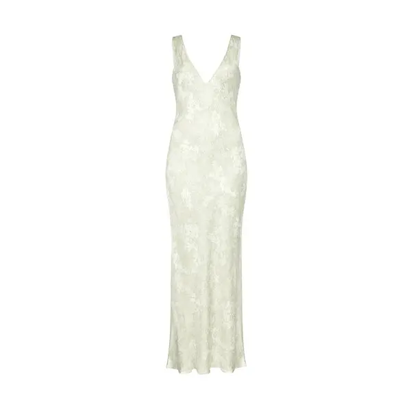 LILY ROU Neutrals Silk Coral V Neck Maxi Slip Dress - Orange