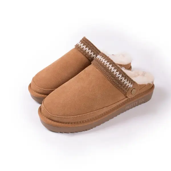 PRETTY YOU Neutrals / Hallie Sheepskin Multiway Slippers In Chestnut - Brown