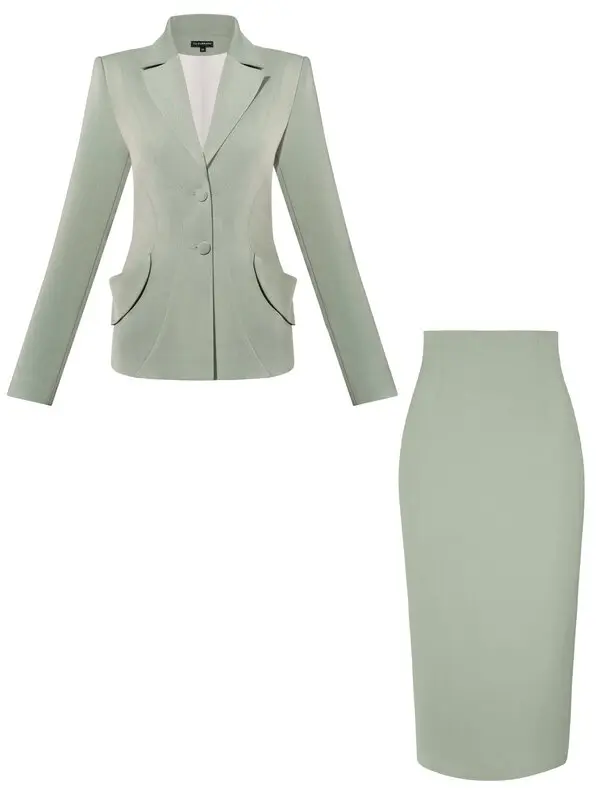 TIA DORRAINE Tailored Fit Suiting Blazer & Skirt Suit Light
