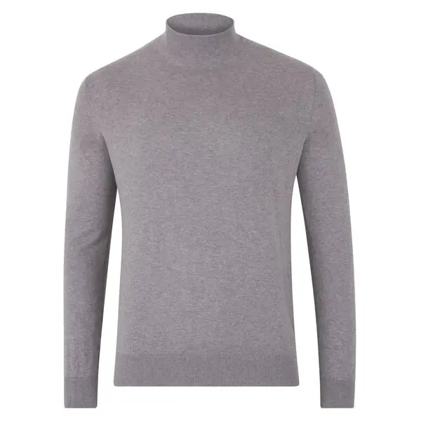 PAUL JAMES KNITWEAR Ultra Fine Cotton Spencer Mock Turtle Neck Jumper Ash - Grey