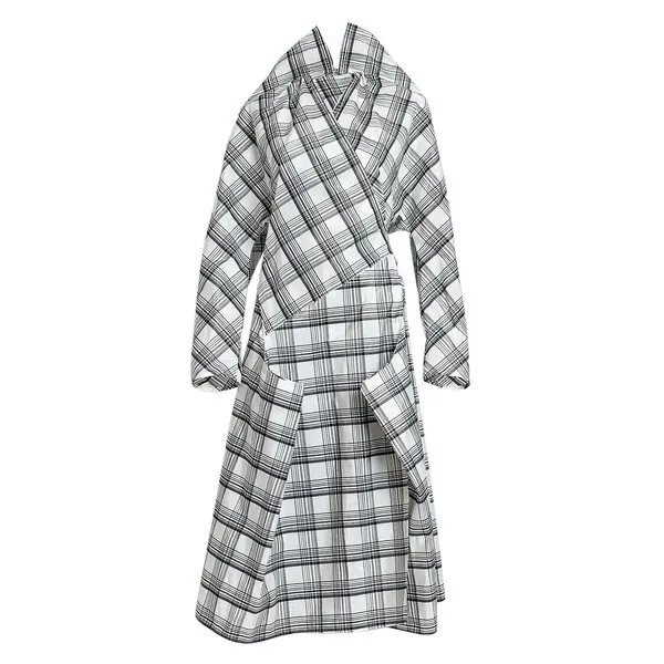 BIANCA POPP Black / White Kimono Dress In White Tartan Taffeta - Black/white