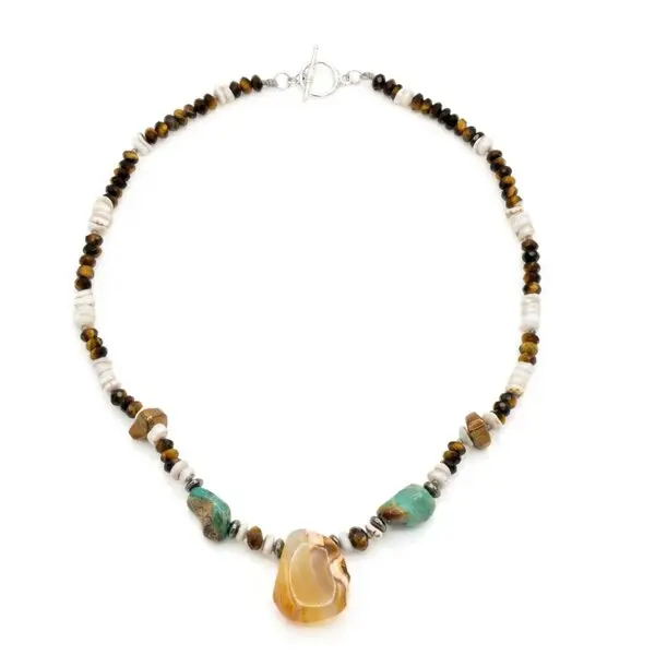 JAREDJAMIN Badlands Tiger's Eye & Agate Pendant Necklace - Brown