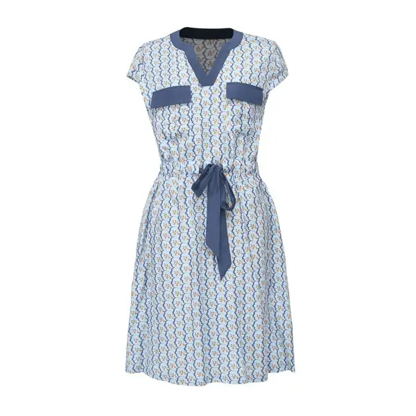 SMART AND JOY Tunic Dress With Drawstring Belt And Geometric Print - Blue