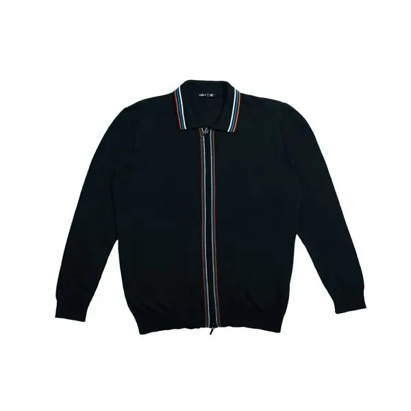 EIGHT X Contour Long Sleeve Two Way Zip Knit Sweater Navy - Blue