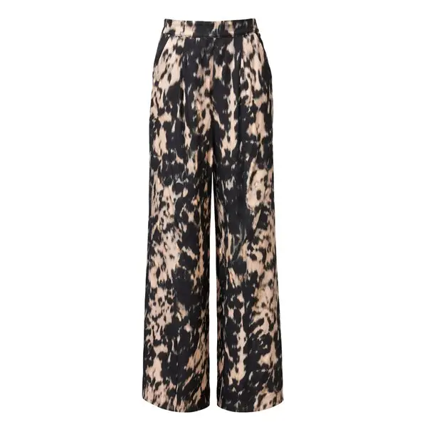 OH!ZUZA NIGHT&DAY Neutrals Echo Wide-leg Viscose Satin Trousers – Print - Black