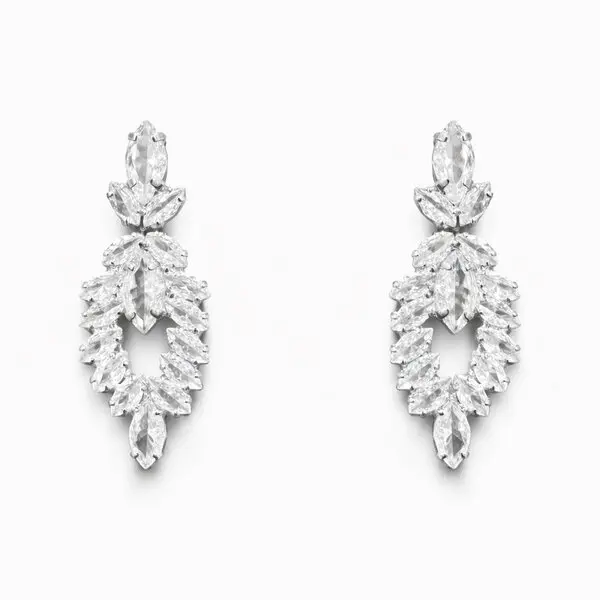 MAISON DE GALA Leaf Crystal Drop Earrings - Silver