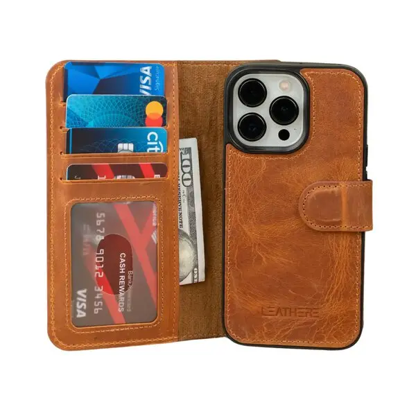 LEATHERE Iphone Series Leather Wallet Case New York - Brown