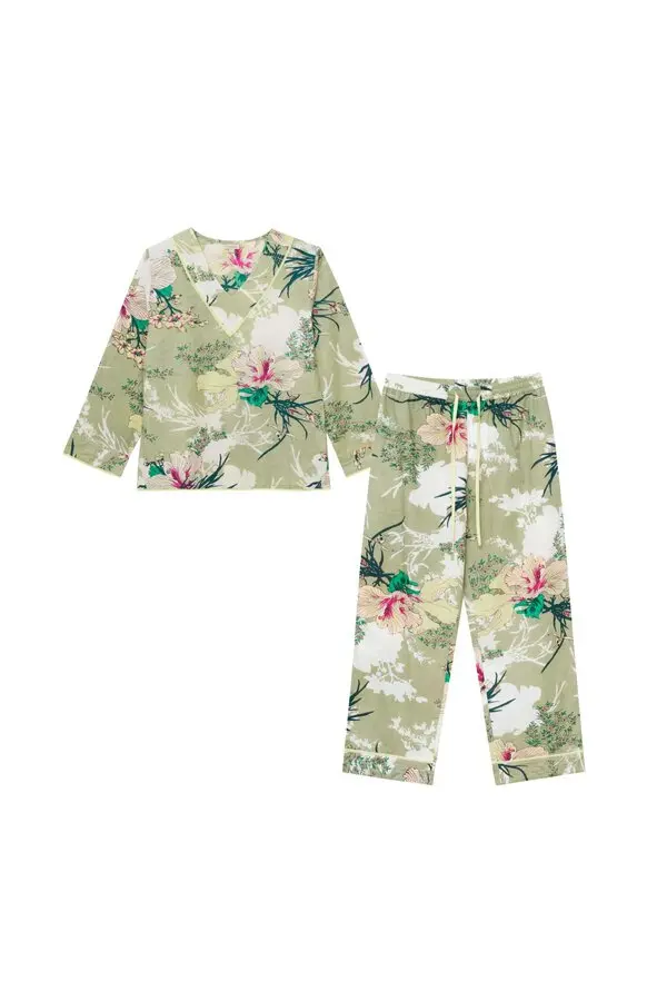 INARA Tropical Floral Cotton Pyjamas - Green