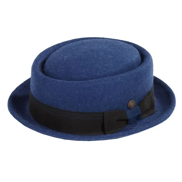 DASMARCA HATS Quintin Azure Felt Oval Crown Porkpie Hat - Blue