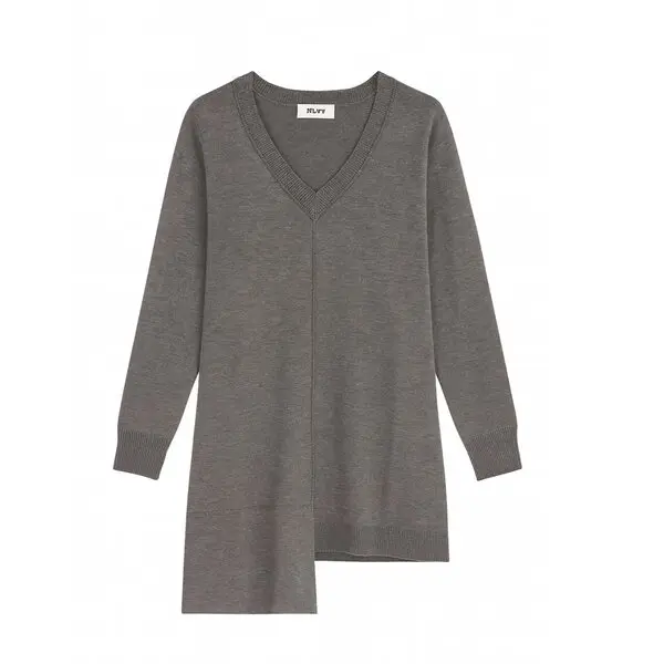 NUVV COLLECTION Asymmetric Merino Wool Sweater – Premium Italian Yarn Design - Grey