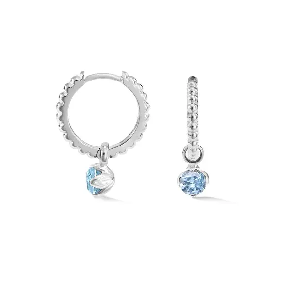DOWER & HALL Aquamarine Charm On Large Dotty Orissa Hoops - Silver