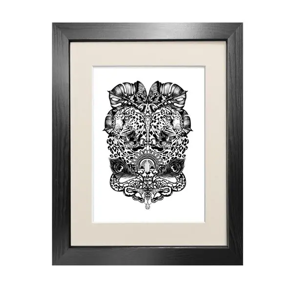 EMILY CARTER Jewel & Jaguar' Fine Art Print A4 - Black