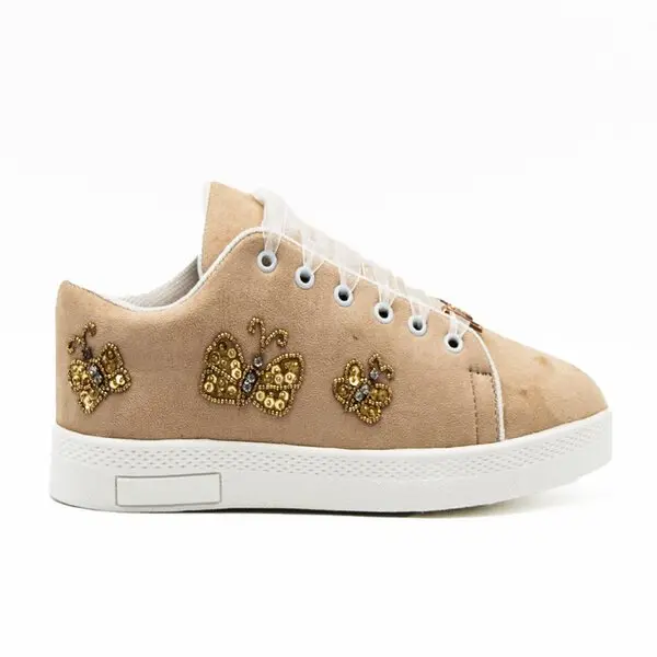 RETTROSE Neutrals Eva Luxury Desert Storm Suede Handmade Embellished Tennis Shoe - Black