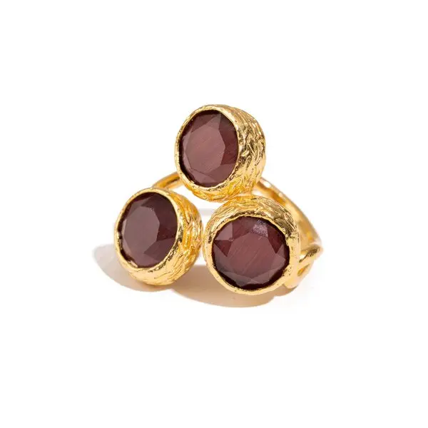 EBRU JEWELRY Gold / Brown Triple Garnet Glow Gold Adjustable Ring Brown - Gold/brown