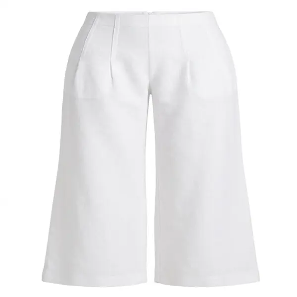 ASHITA FERNANDES Wide-leg Ankle Pants With Natural Banded Waist &amp; Front Pleats - White