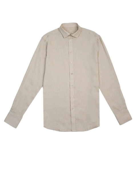 EIGHT X Neutrals 100% Linen Button Long Sleeve Button Down Shirt - Beige