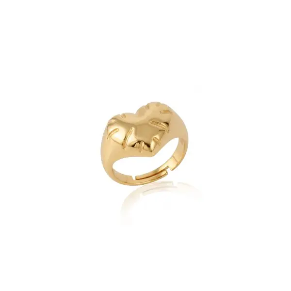 SPERO LONDON Sterling Silver Chunky Love Heart Signet Ring - Gold