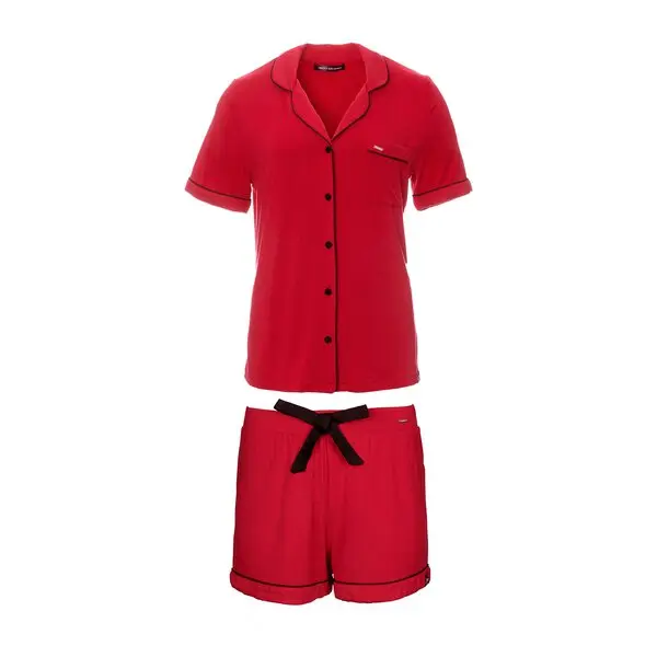 PRETTY YOU Bamboo Shirt Short Set - Red