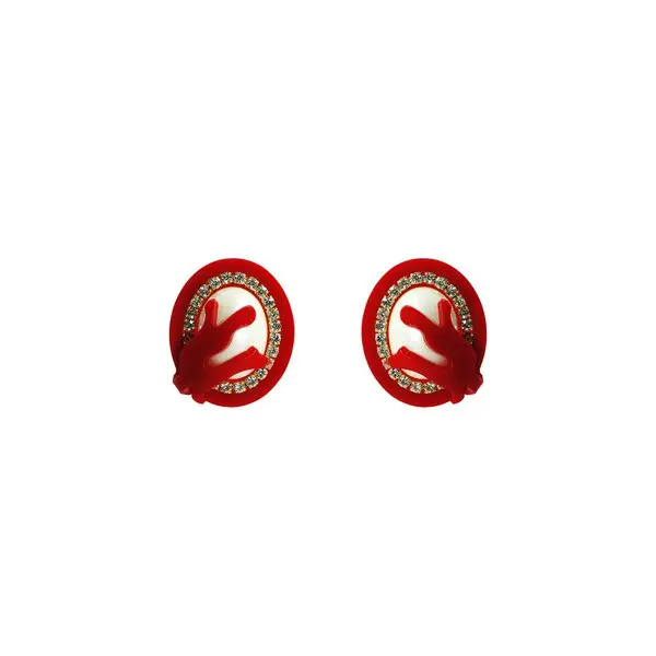 GISSA BICALHO Handmade Earring Oval Pearl And Strass - Red