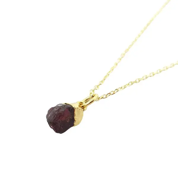 HARFI Gold / Red Raw Garnet Gold Plated January Birthstone Crystal Necklace - Gold/red