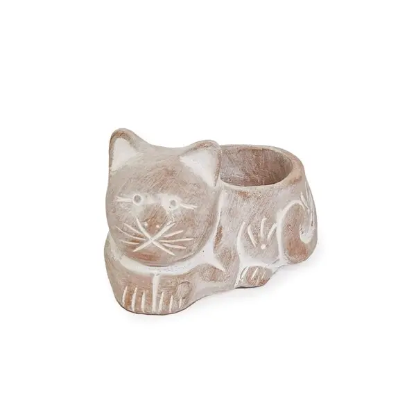 KORISSA Neutrals Terracotta Tea Light Candle Holder Cat - Orange