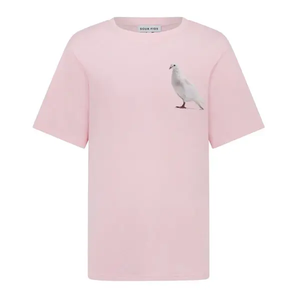 SOUR FIGS Standing Dove Print  T-shirt - Pink