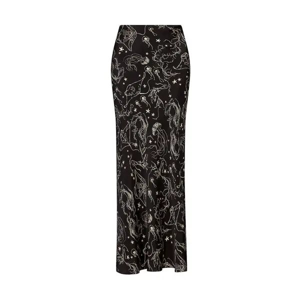 LILY ROU Ray Silk Midi Slip Skirt - Black