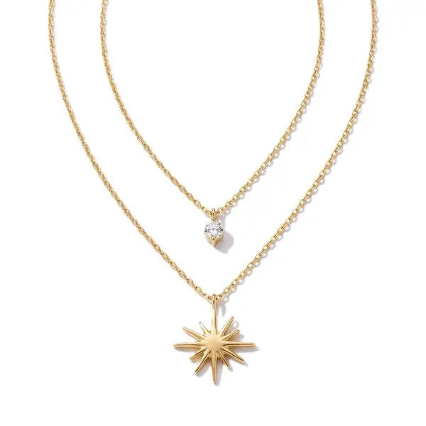 ELK & BLOOM 14k Double Star Diamanté Pendant Necklace - Gold