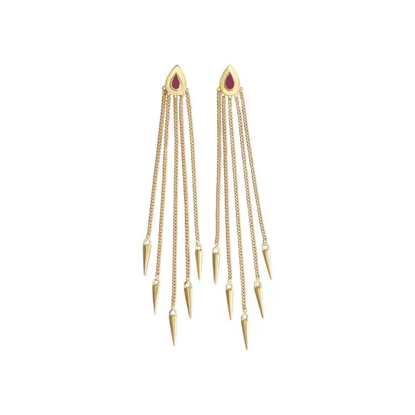 RIZE Gold / Red Ruby Tassel Earrings Gold Plated