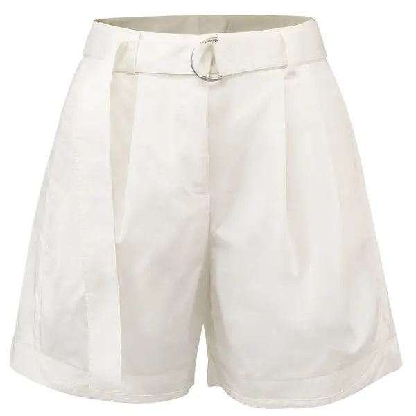 SMART AND JOY Buckle And Front Pleats Cotton Shorts - White