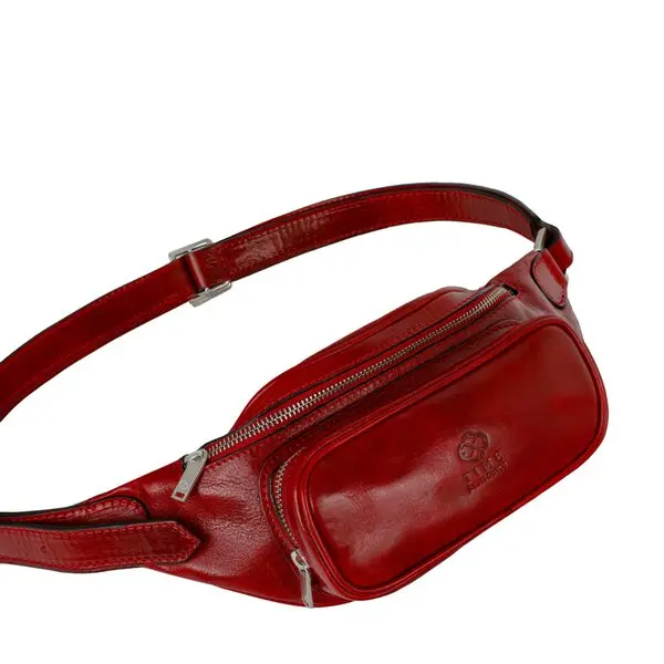 TIME RESISTANCE Leather Sling Bag Belly Bag In Independent People - Red