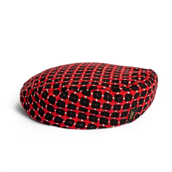 SIBI HATS Black / Red Diana Mesh Tweed Beret Hat - Black/red