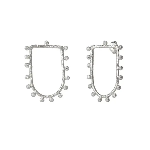 SPERO LONDON Sterling Shield Crown Natural Textured Earrings - Silver
